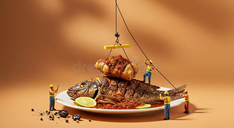 Miniature Construction Workers Prepare an Asian-inspired Fried Fish ...
