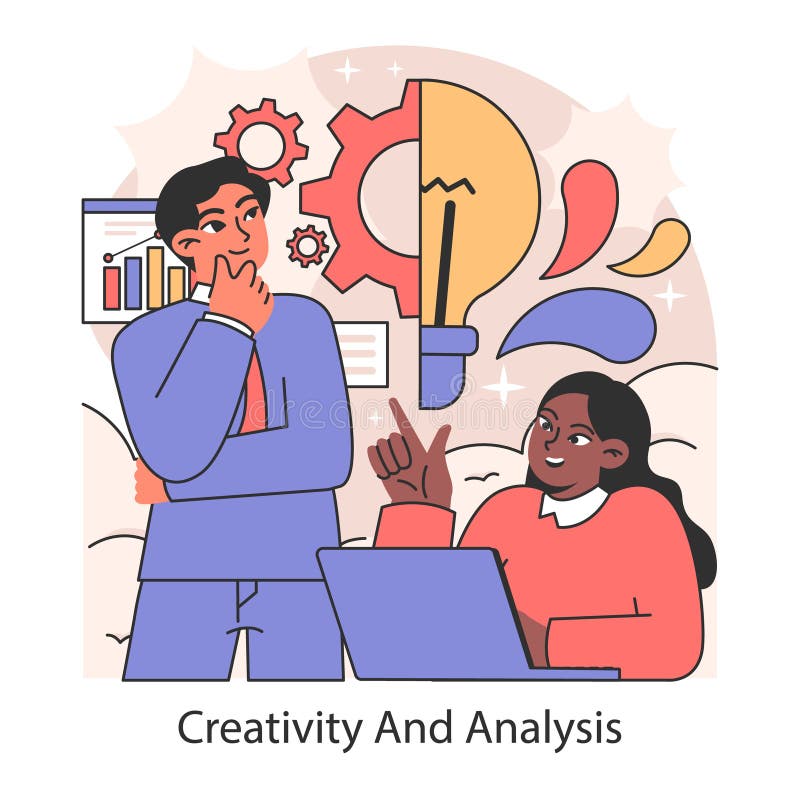 Creativity and Analysis Concept in Advertising. Flat Vector ...