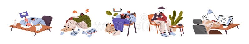 Creativity Burnout, Crisis Set. Sad Creative People with No Inspiration ...