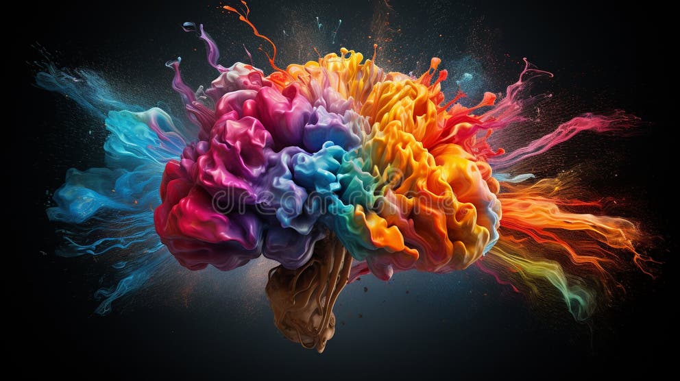 Creativity Concept with a Brain Exploding in Colors. Mind Blown Concept ...