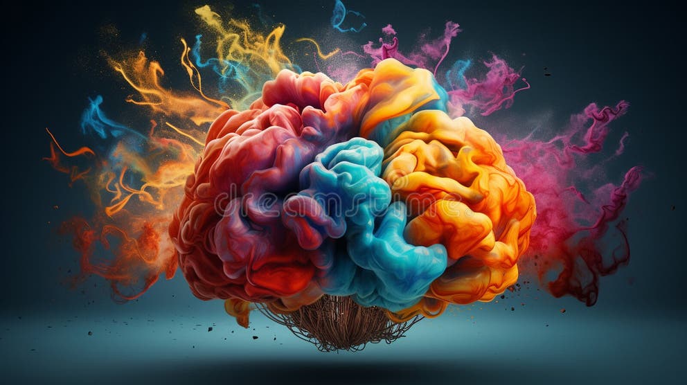 Creativity Concept with a Brain Exploding in Colors. Mind Blown Concept ...