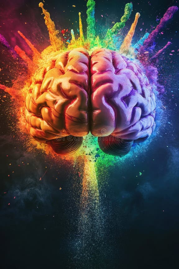 Creativity Concept with a Brain Exploding in Colors. Mind Blown Concept ...