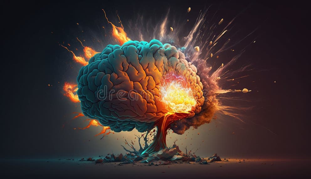 Creativity Concept with a Brain Exploding in Colors. Mind Blown Concept ...