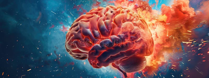 Creativity Concept with a Brain Exploding in Colors. Mind Blown Concept ...