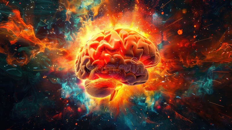 Creativity Concept with a Brain Exploding in Colors. Mind Blown Concept ...