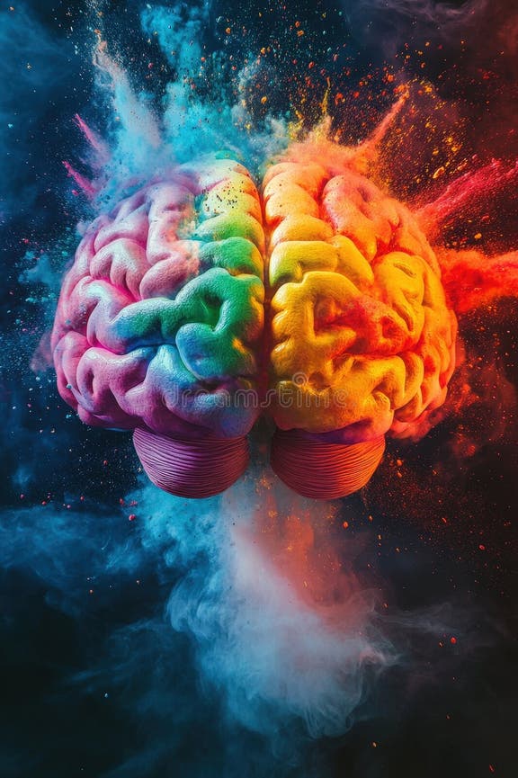 Creativity Concept with a Brain Exploding in Colors. Mind Blown Concept ...
