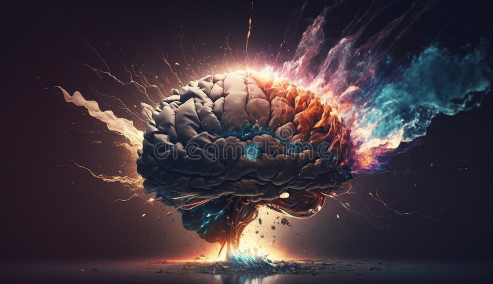 Creativity Concept with a Brain Exploding in Colors. Mind Blown Concept ...