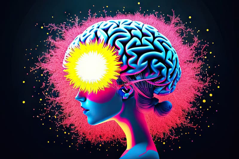 Creativity Concept with a Brain in Neon Colors, Generative AI Stock ...