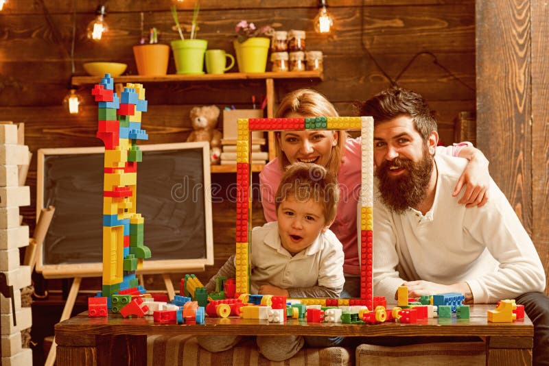 Creativity Concept. Family Build Structure with Toy Bricks, Creativity ...