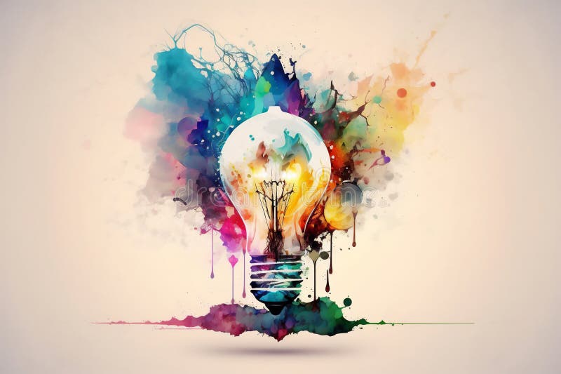 Creativity Concept with Light Bulb Made from Watercolor Paint with a ...