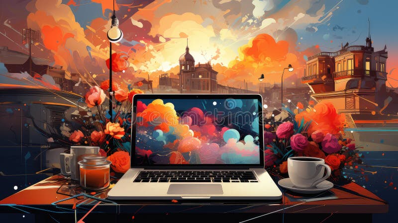 Creativity Concept. Modern Computer with Multi Colored Background ...