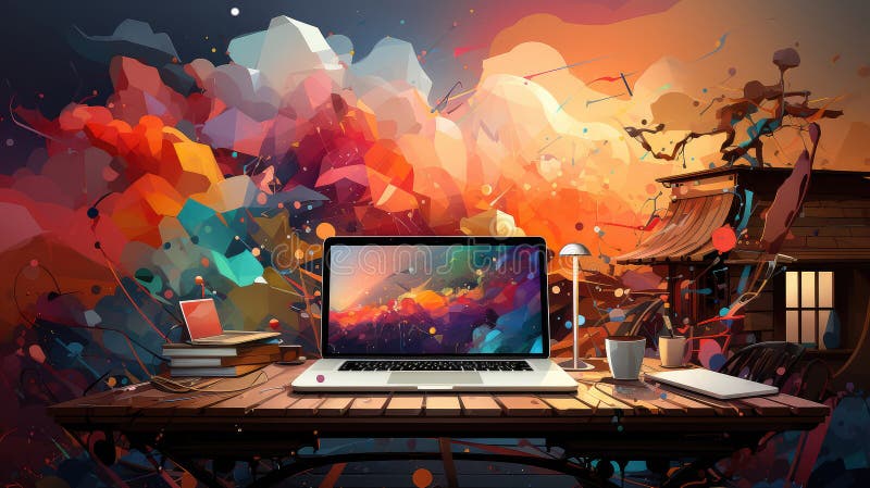 Creativity Concept. Modern Computer with Multi Colored Background ...
