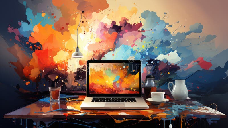 Creativity Concept. Modern Computer with Multi Colored Background ...