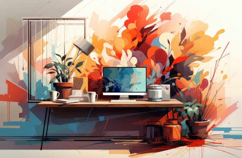 Creativity Concept. Modern Computer with Multi Colored Background ...