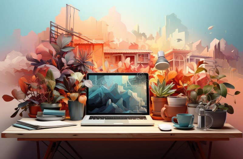 Creativity Concept. Modern Computer with Multi Colored Background ...