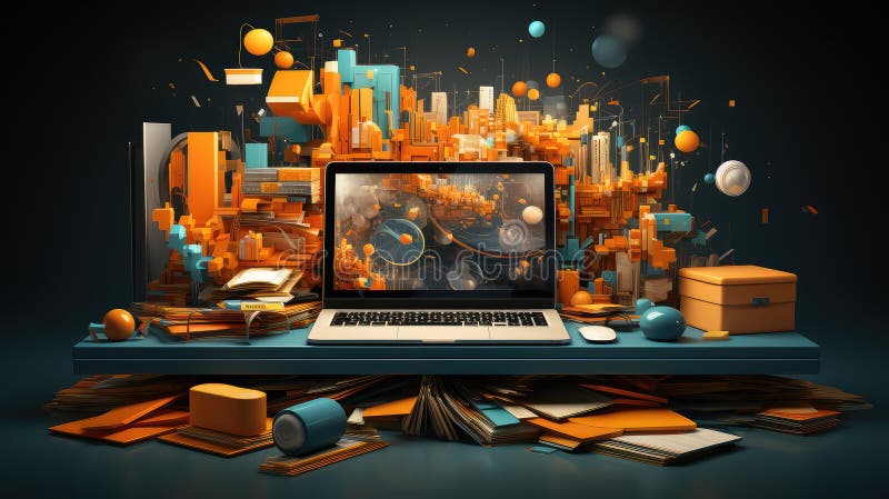 Creativity Concept. Modern Computer with Multi Colored Background ...