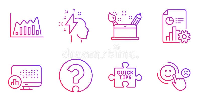 Creativity Concept, Report and Quick Tips Icons Set. Vector Stock ...