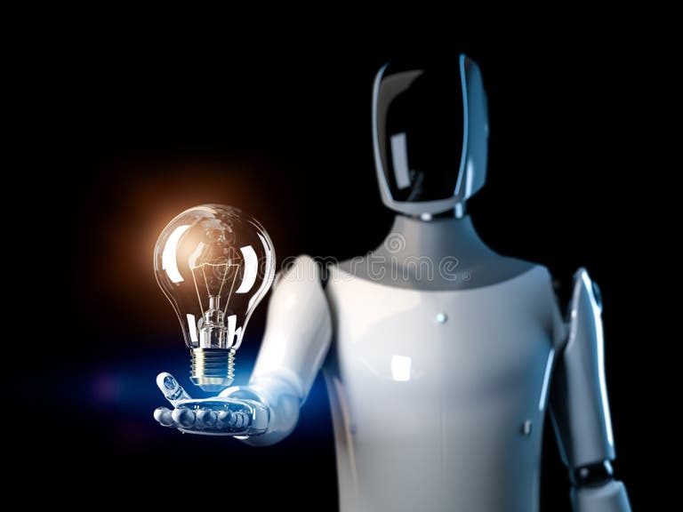 Creativity Concept with Robot Hold Lightbulb Stock Illustration ...