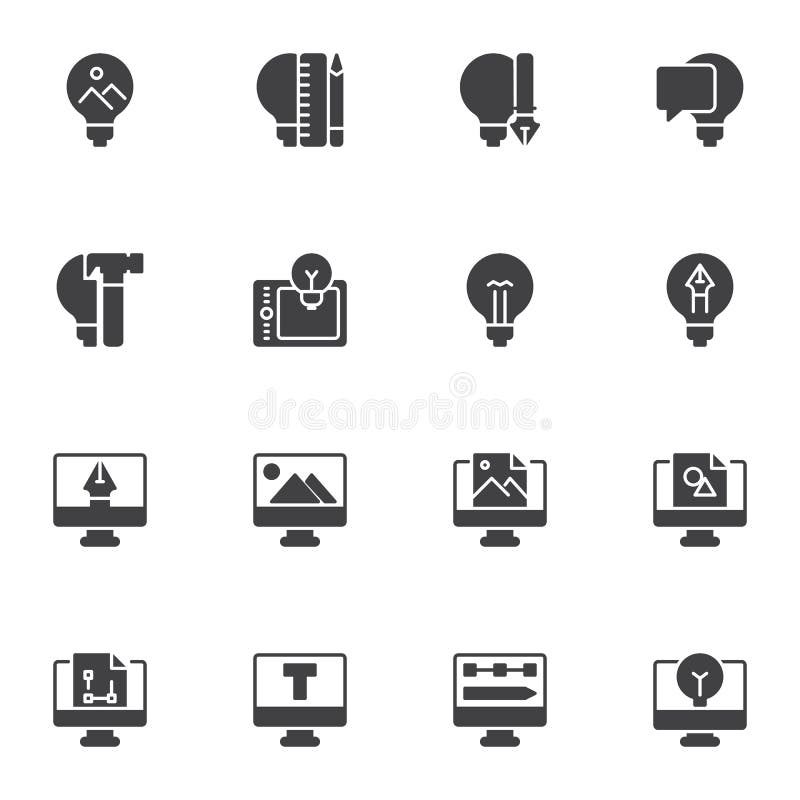 Creativity and Design Vector Icons Set Stock Vector - Illustration of ...