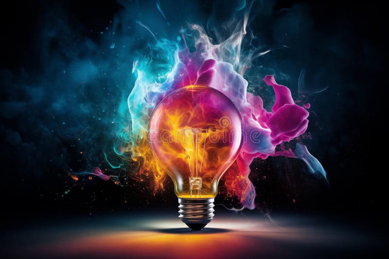 Creativity Explosion Idea, Lightbulb Lamp in Colorful Paints Splash ...