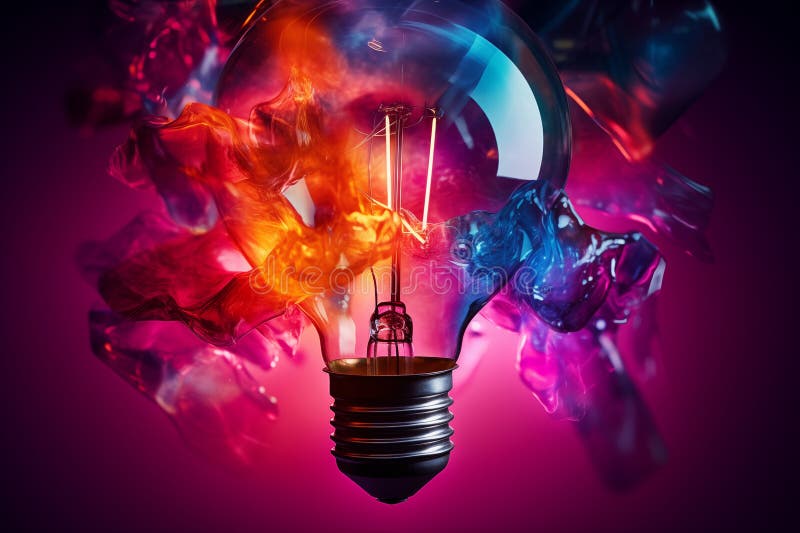 Creativity Explosion Idea, Lightbulb Lamp in Colorful Paints Splash ...