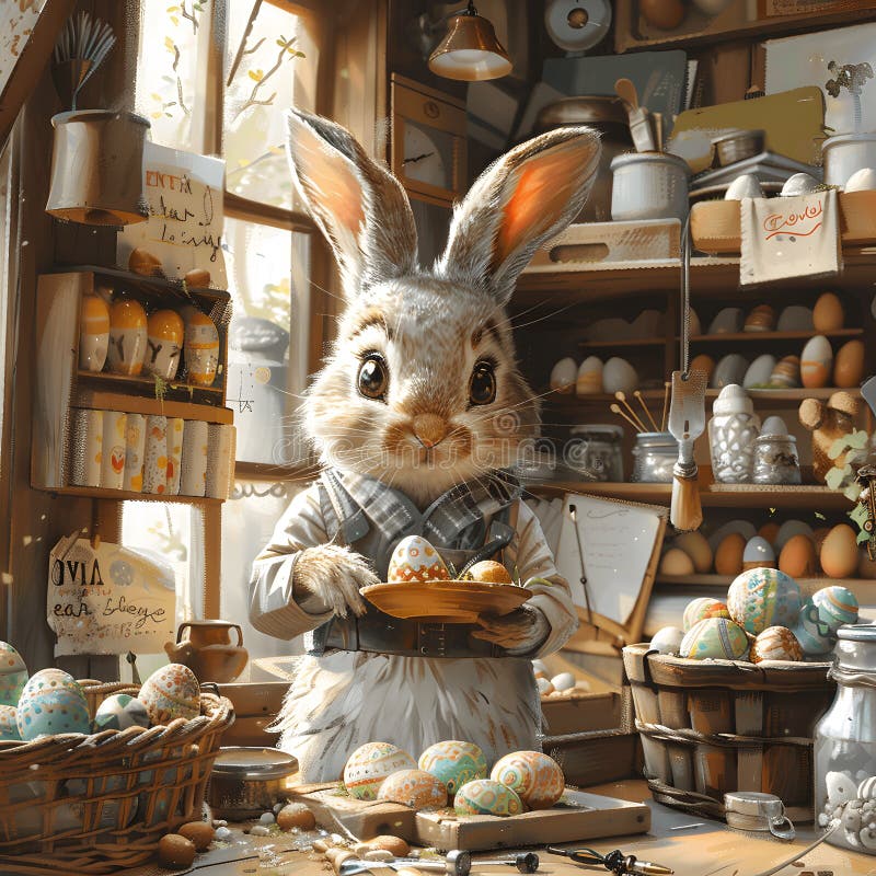 Creativity Flows in Bunny S Easter Workshop. Stock Illustration - Illustration of busy, holiday ...