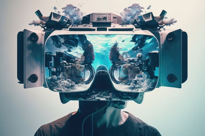 VR Headset, Double Exposure, Metaverse, Futuristic Virtual World, State ...