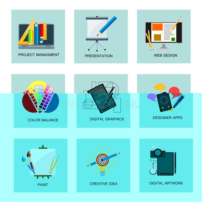 Creativity Icons Imagination Vector Illustration Abstract Colorful Flat ...