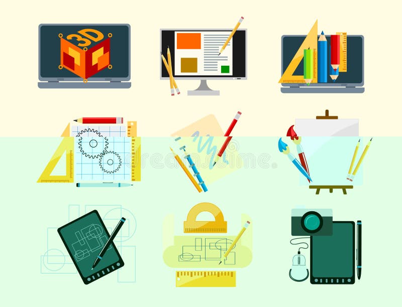 Creativity Icons Imagination Vector Illustration Abstract Colorful Flat Creative Process Design ...