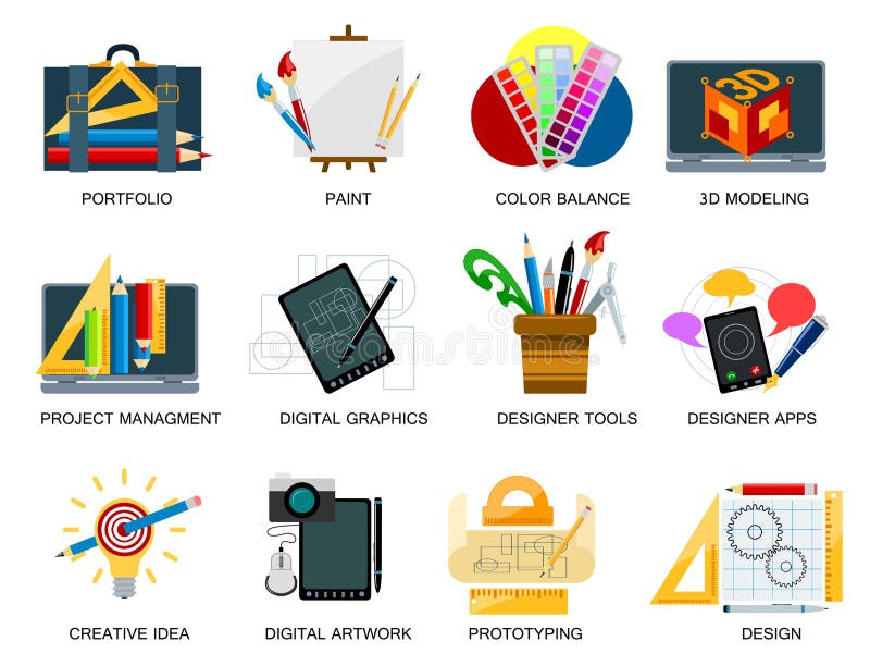 Creativity Icons Imagination Vector Illustration Abstract Colorful Flat Creative Process Design ...