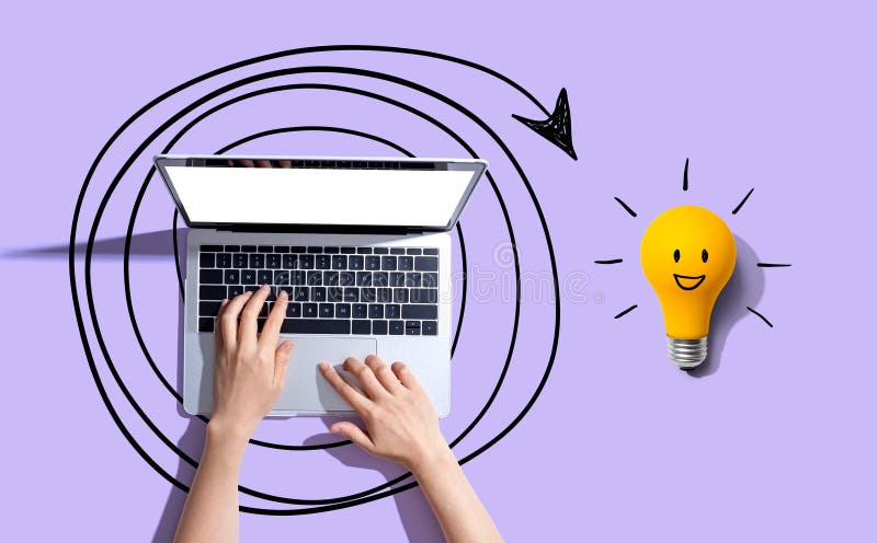 Creativity, Inspiration, Idea Concept with Light Bulb and Laptop ...