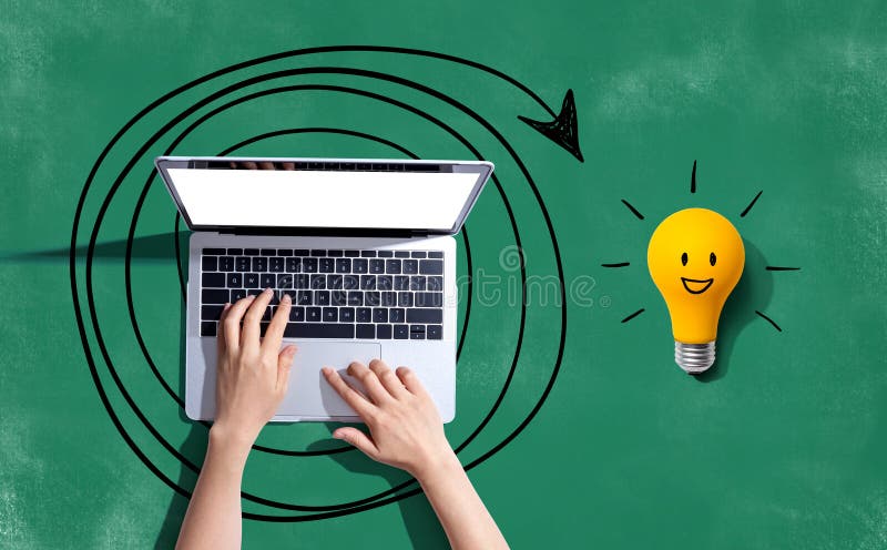 Creativity, Inspiration, Idea Concept with Light Bulb and Laptop ...