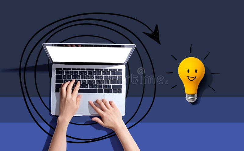 Creativity, Inspiration, Idea Concept with Light Bulb and Laptop ...