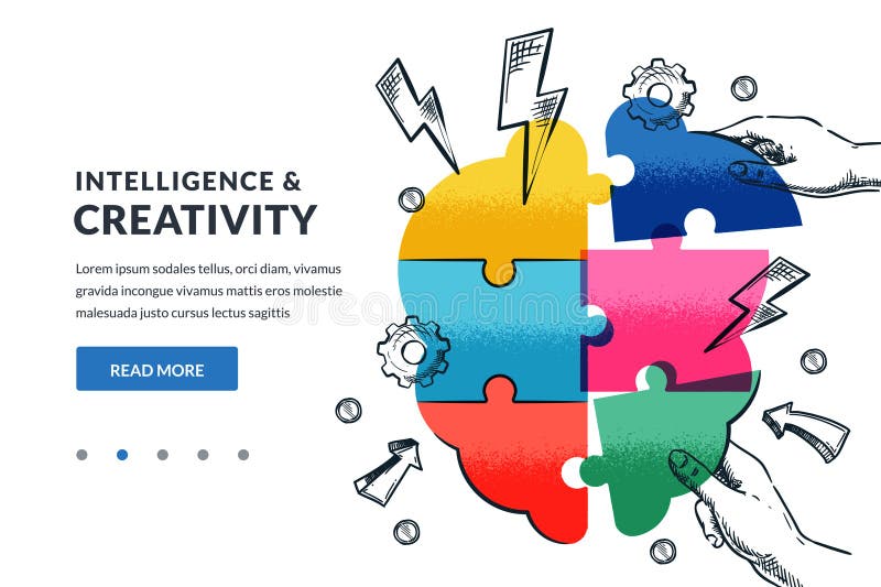 Creativity, Intelligence, Education Concept. Human Hands Joining Brain Shape Puzzle. Vector Hand ...