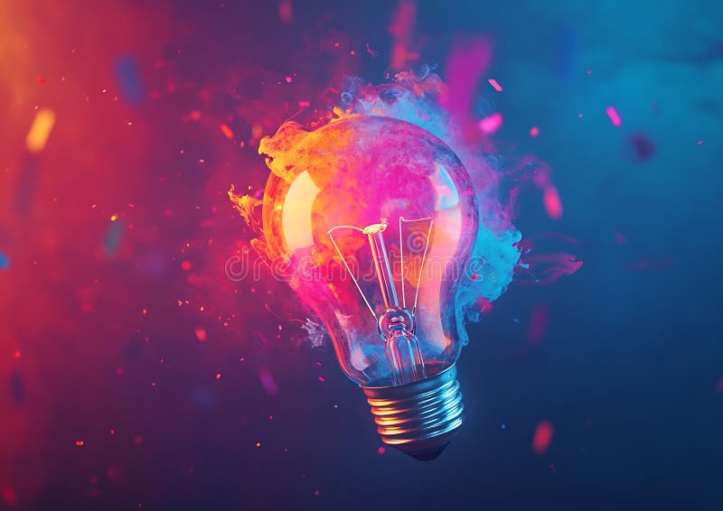Creative Light Bulb Exploding with Colorful Paint New Idea Concept ...