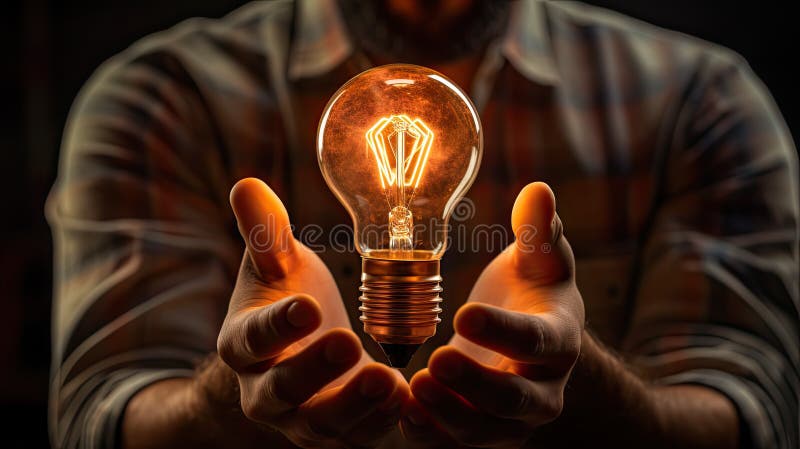 Creativity Man Holding Light Bulb Stock Illustration - Illustration of ...