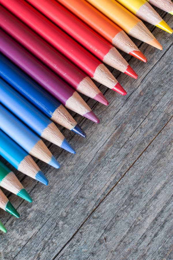 Creativity: Multi-colored Pencils on Rustic Wooden Table Stock Image ...