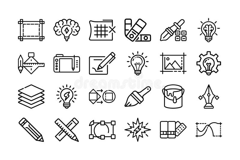 Creativity Outline Art Icon Set Stock Vector - Illustration of line ...