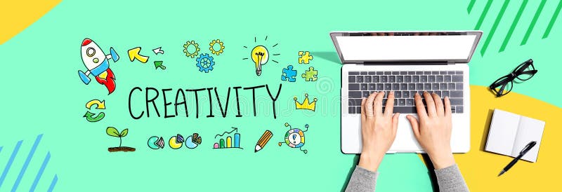Creativity with Person Using a Laptop Stock Illustration - Illustration ...
