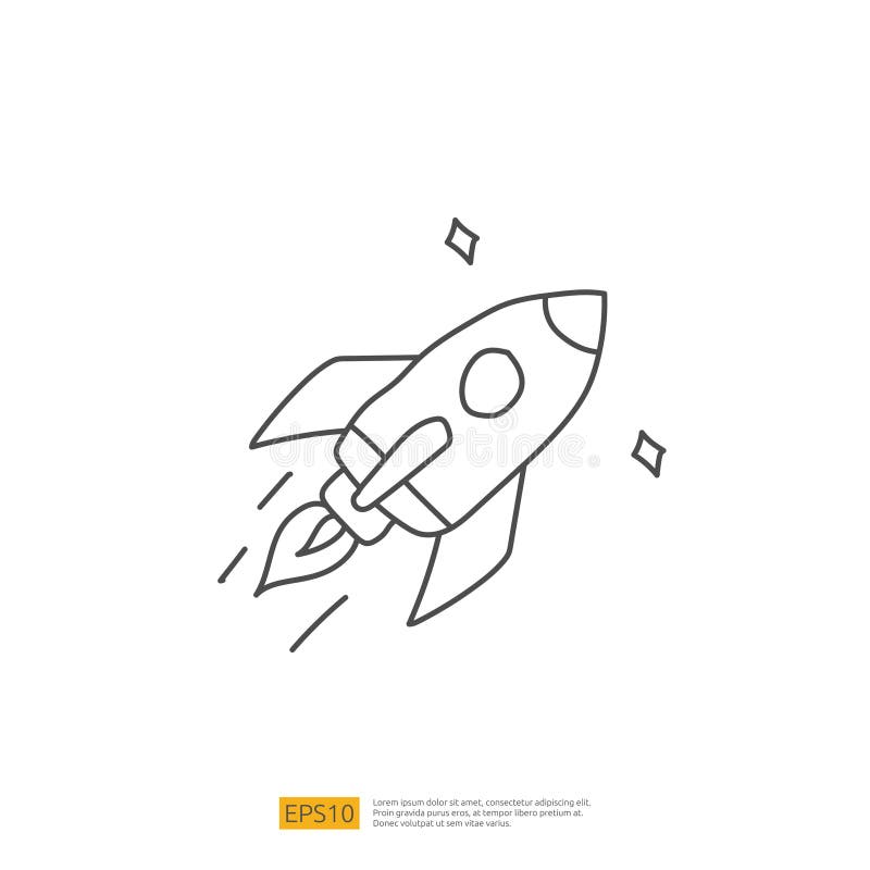 Creativity Related Doodle Icon Concept with Rocket Launch Flying Symbol ...