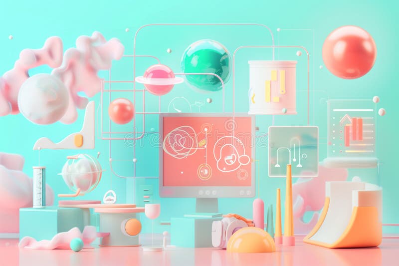 Creativity Science Desk with Abstract Universe Space Planet, Stars and ...