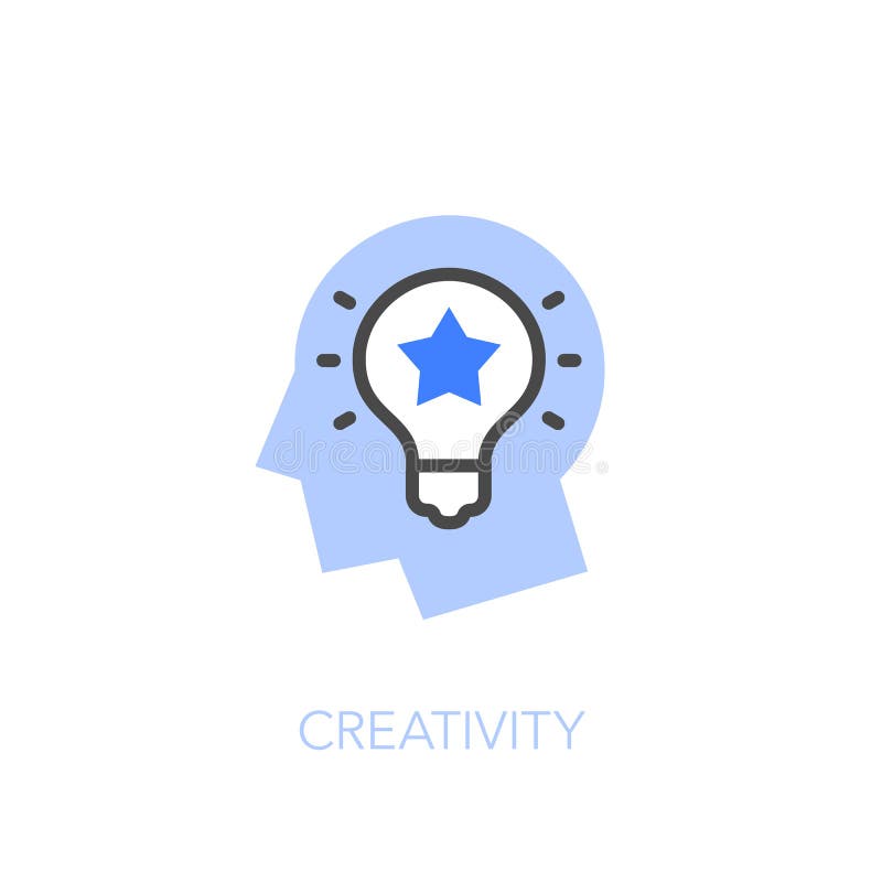 Creativity Symbol with a Human Head, a Light Bulb and a Star Stock ...