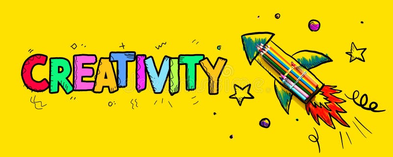 Creativity Theme with Hand Drawn Rocket and Pencils Stock Image - Image ...
