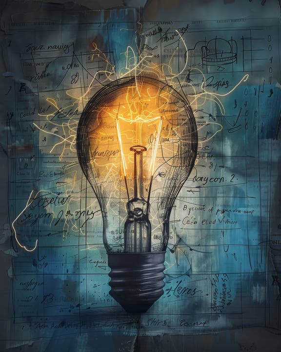 Creativity Unleashed with a Glowing Light Bulb Amidst Sketches of ...
