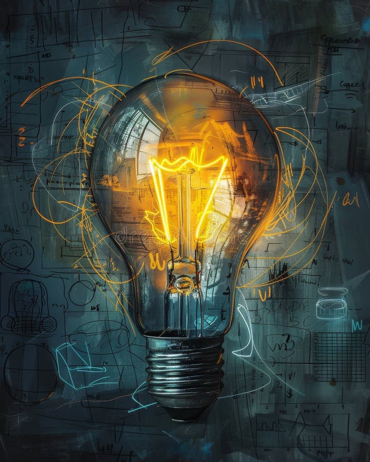 Creativity Unleashed with a Glowing Light Bulb Amidst Sketches of ...