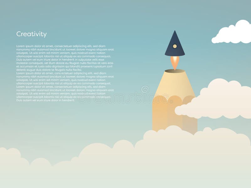 Creativity Vector Concept with Pencil Tip Flying Off As a Rocket Above ...