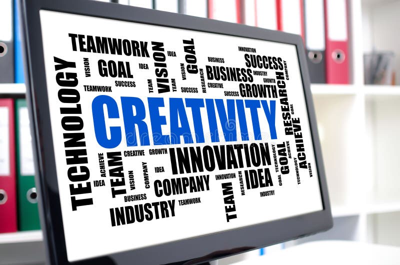 Creativity Word Cloud Concept on a Computer Screen Stock Photo - Image ...