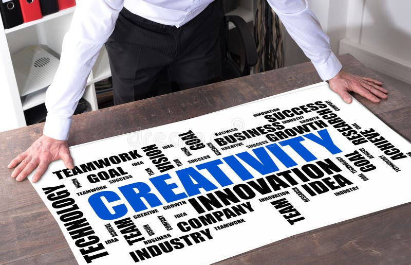 Creativity Word Cloud Concept on a Desk Stock Photo - Image of creative ...