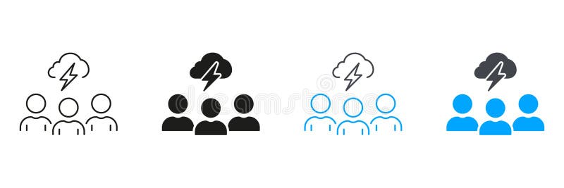 Creativity Work Symbol. Team Brainstorming Line and Silhouette Icon Set ...