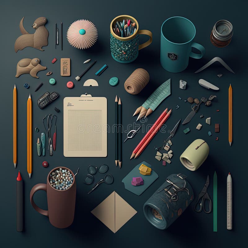 Creator, Designer Asset Elements, Top View, Knolling Items. Generative ...